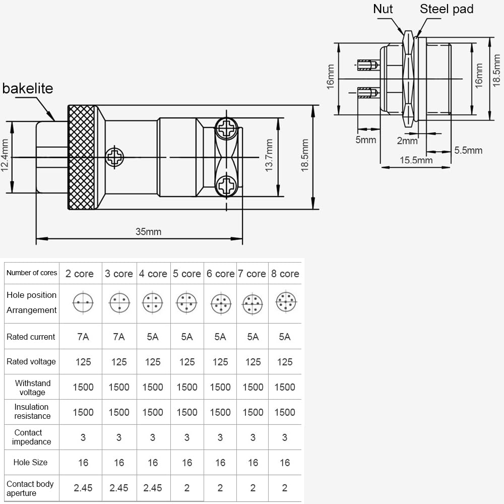 DIYhz GX16 6 Pins Panel Mount Circular Metal Aviation Connector Adapter Male Female Plug Metal Socket (10 Pcs)
