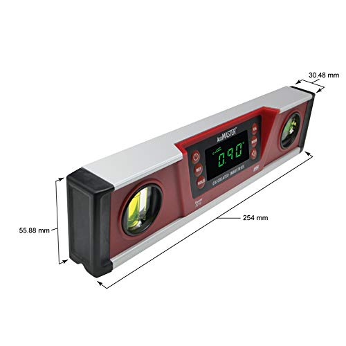 Calculated Industries 7210 AccuMASTER PRO Digital Torpedo Level and Protractor | 10” Inch | Neodymium Magnets | Bright LED Display | IP54 Dust/Water Resistant, Red