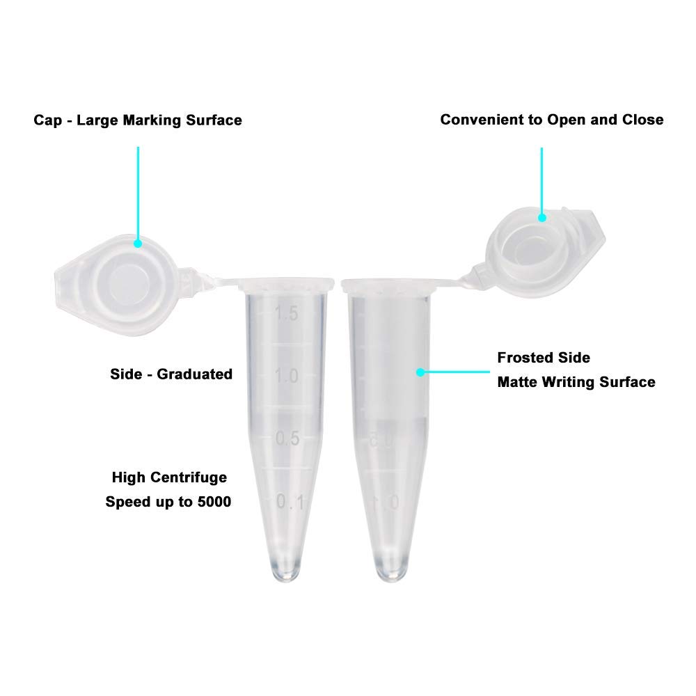 stonylab Micro Centrifuge Tubes, 1.5ml Polypropylene Graduated Clear Plastic Centrifuge Vials with Flat-Top Snap Cap, Pack of 500 (1.5ml, 500 Packs)