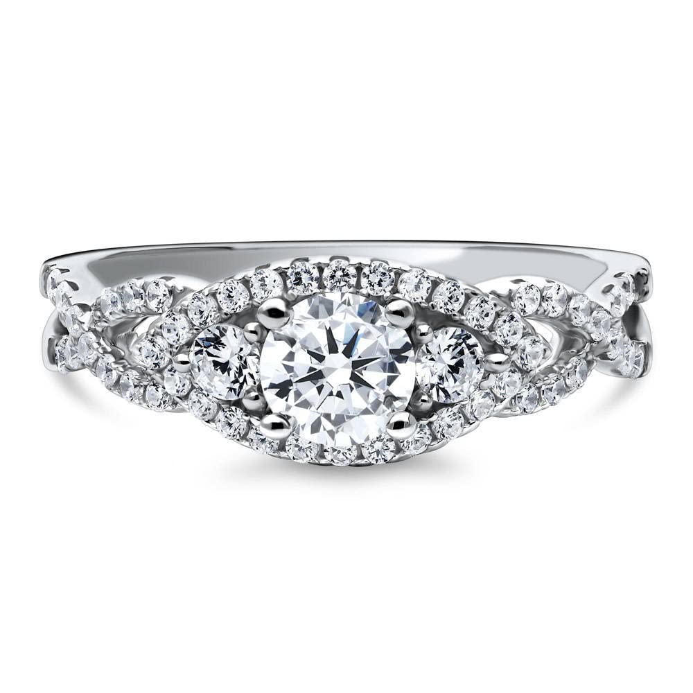 BERRICLE Sterling Silver 3-Stone Wedding Engagement Rings Round Cubic Zirconia CZ Woven Promise Ring for Women, Rhodium Plated Size 6.5