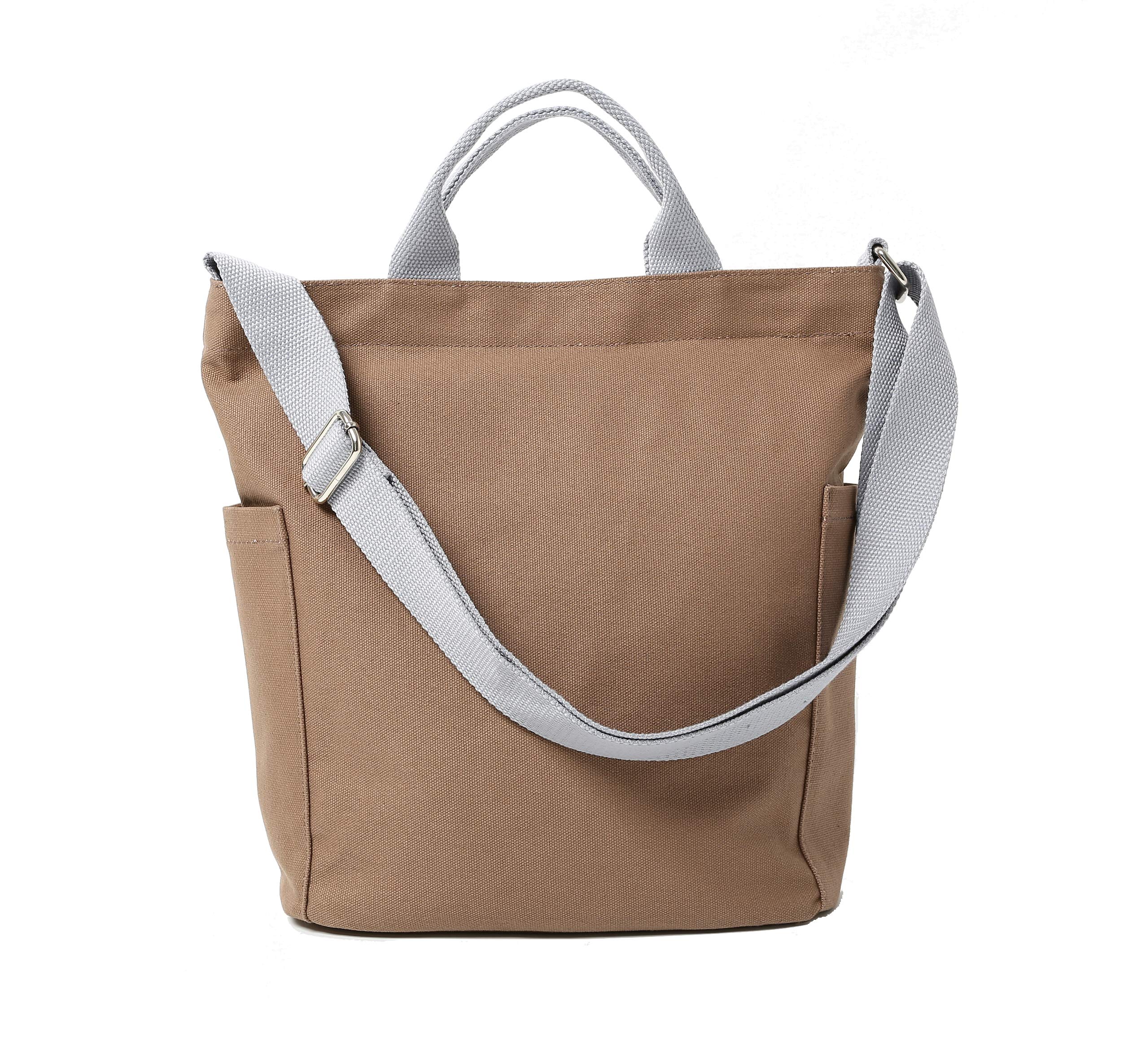 Jeelow Canvas Market Tote HandBag Crossbody Shoulder Bag Purse For Men & Women With Zipper (Brown Tote)