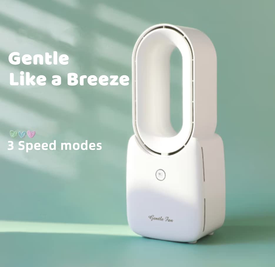 KONSIDEN Desk Fan, Quiet Bladeless Fan with USB Adapter and 5 Colors LED light, 3 Speeds Stylish 11.8 Inch Table Fan, Small Fan with Touch Control for Home Office Bedroom Summer Gift