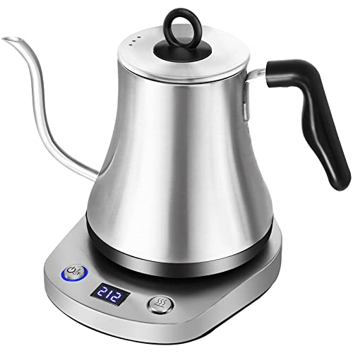 HOMOKUS Electric Gooseneck Kettle with Temperature Control - Pour Over Kettle for Coffee and Tea with 6 Temp Presets - 100% Stainless Steel Inner - 1000W Rapid Heating - 0.8L