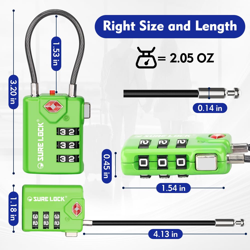SURE LOCK TSA Compatible Travel Luggage Locks, Inspection Indicator, Easy Read Dials TSA Approved with Zinc Alloy