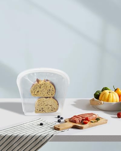DGitaor Reusable Silicone Storage Bags, 4Pack Silicone Snack Sandwich Half Gallon Bags, Endurables Silicone Ziplock Bags for Food Storage, Freezer, Microwave, Oven, Dishwasher Safe, Heavy Duty