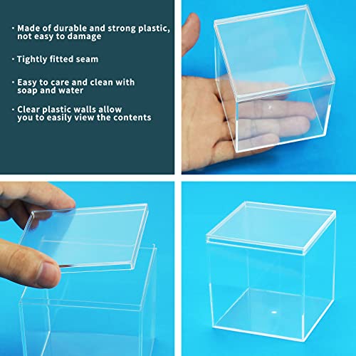 Hewomate Acrylic Boxes for Display, 3.3x3.3x3.3 Inches 4 Pack Clear Plastic Acrylic Favor Boxes, Small Acrylic Box with Lid, Square Cube Storage Containers for Candy Jewelry Pill and Tiny Item