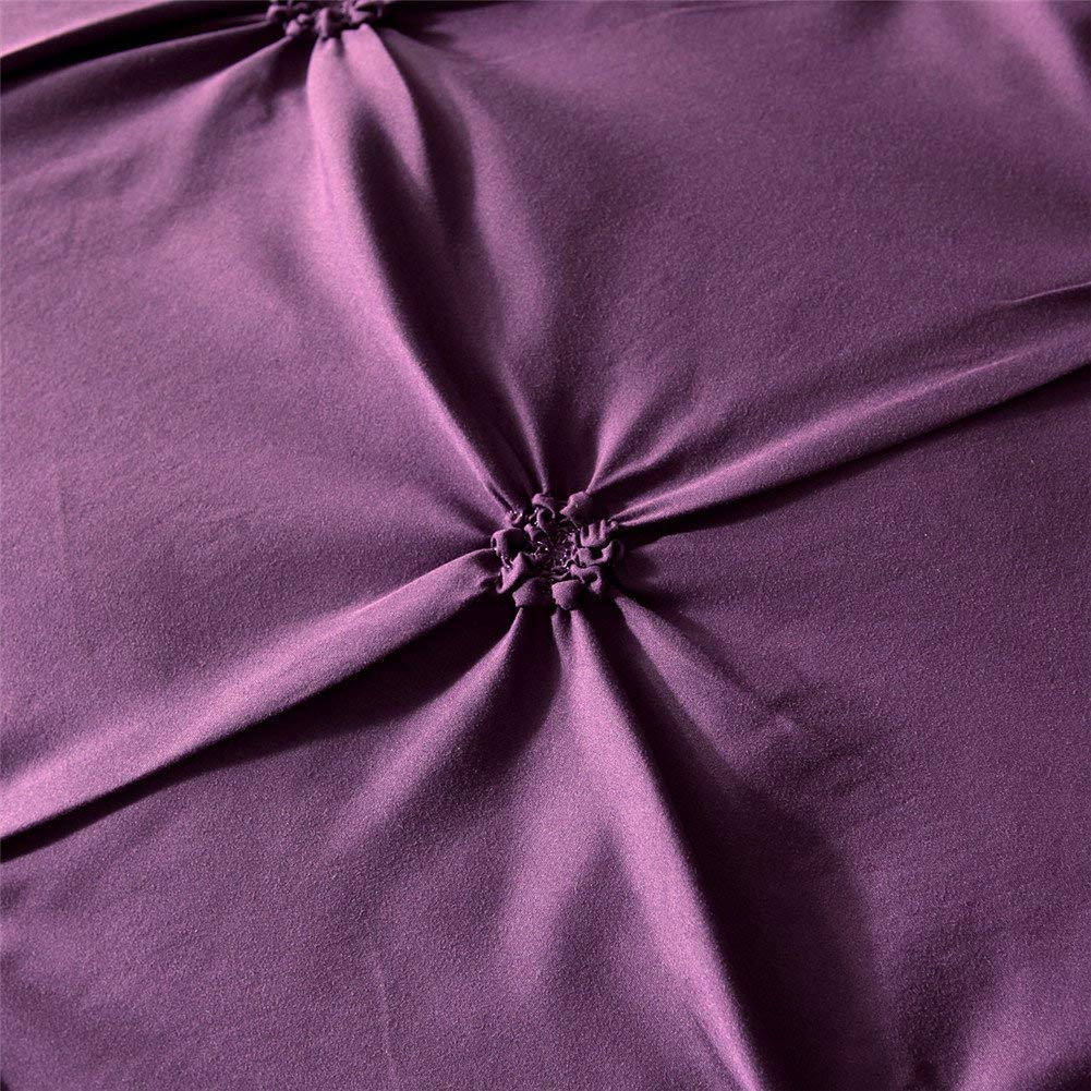 Feelyou Pintuck Duvet Cover Set King Size Purple Pinch Pleat Duvet Cover Tufted Design Bedding Set Zipper Soft Polyester Comforter Cover with 2 Pilllow Shams, Solid Geometric 3 Pieces
