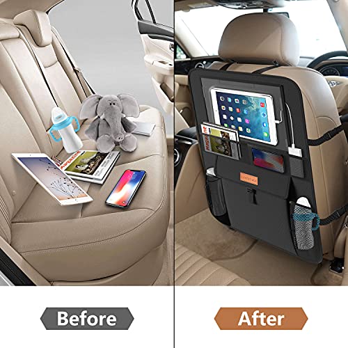 SMART ELF Car Seat Protector + Backseat Car Organizer Kick Mat, Large & Waterproof 600D Fabric Child Auto CarSeat Protectors Saver for Baby Sit with Storage Pockets for Leather and Fabric Car Seat