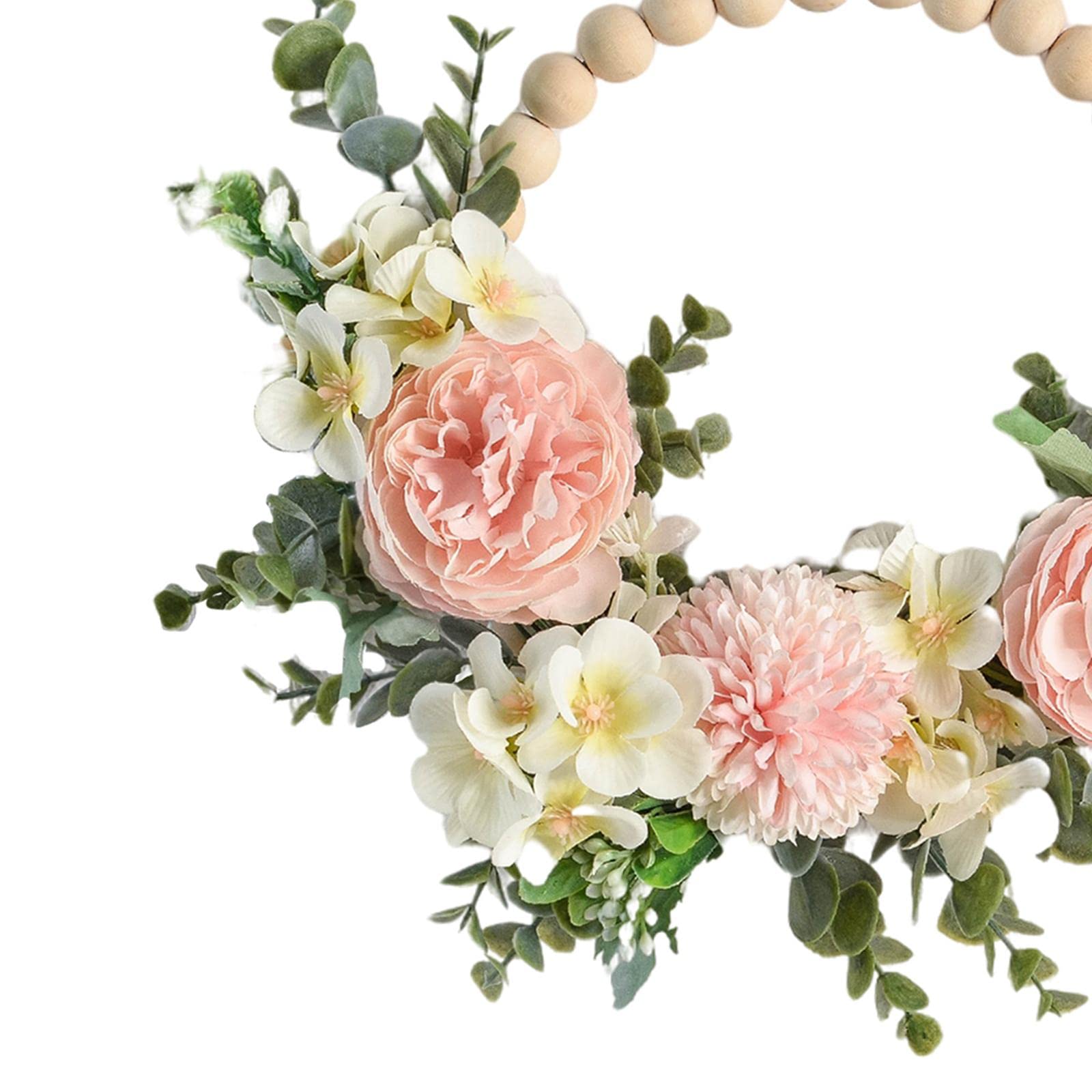 Artificial Wreath Faux Floral Wreath Spring Wreath Wooden Bead Round