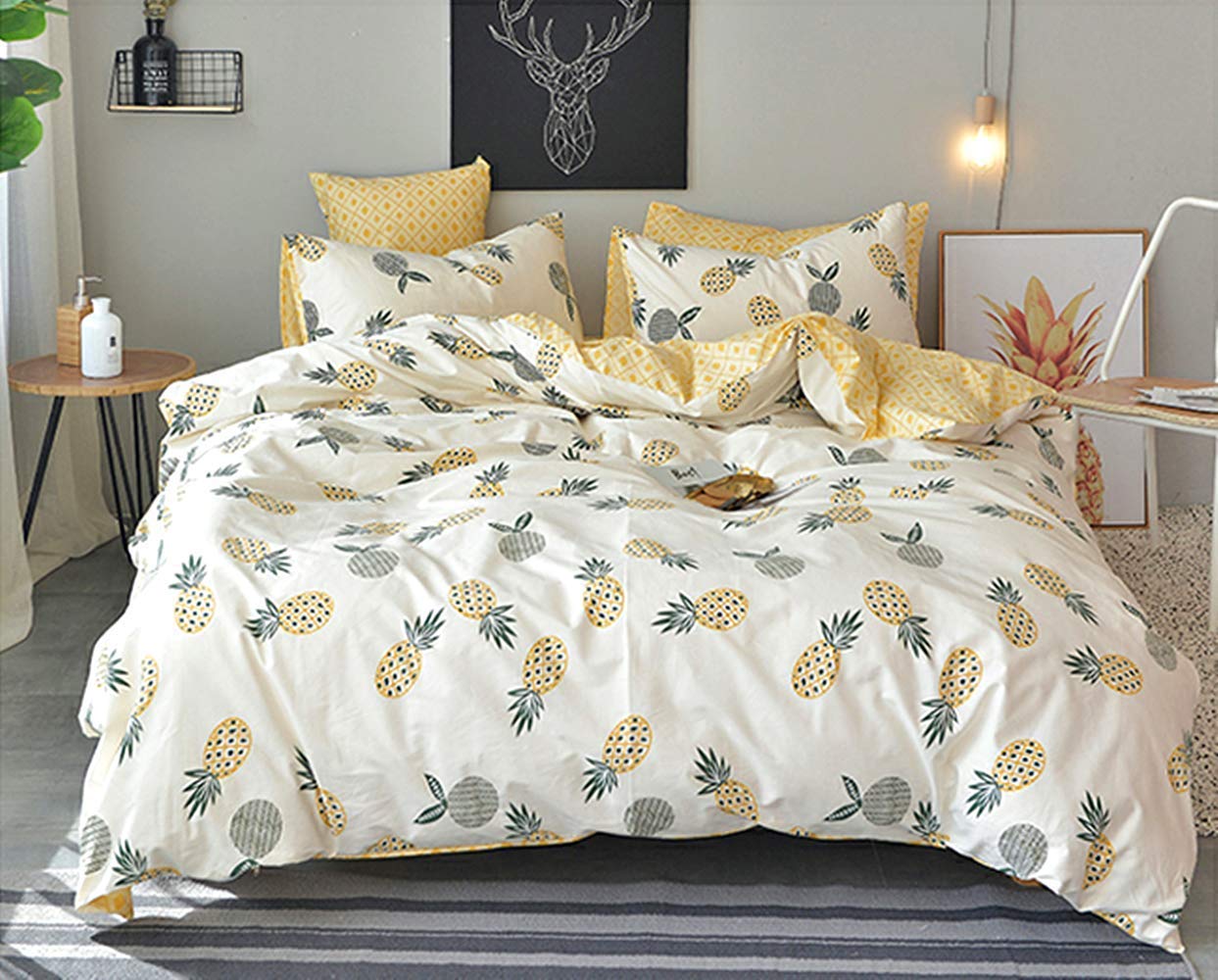 Feelyou Yellow Pineapple Duvet Cover Sets King Size, Cute Tropical Fruit Decor Bedding Set, Ultra Soft Microfiber Comforter Cover with 2 Pillow Shams, Lightweight 3 Pcs Home Bedding Collection,Zipper