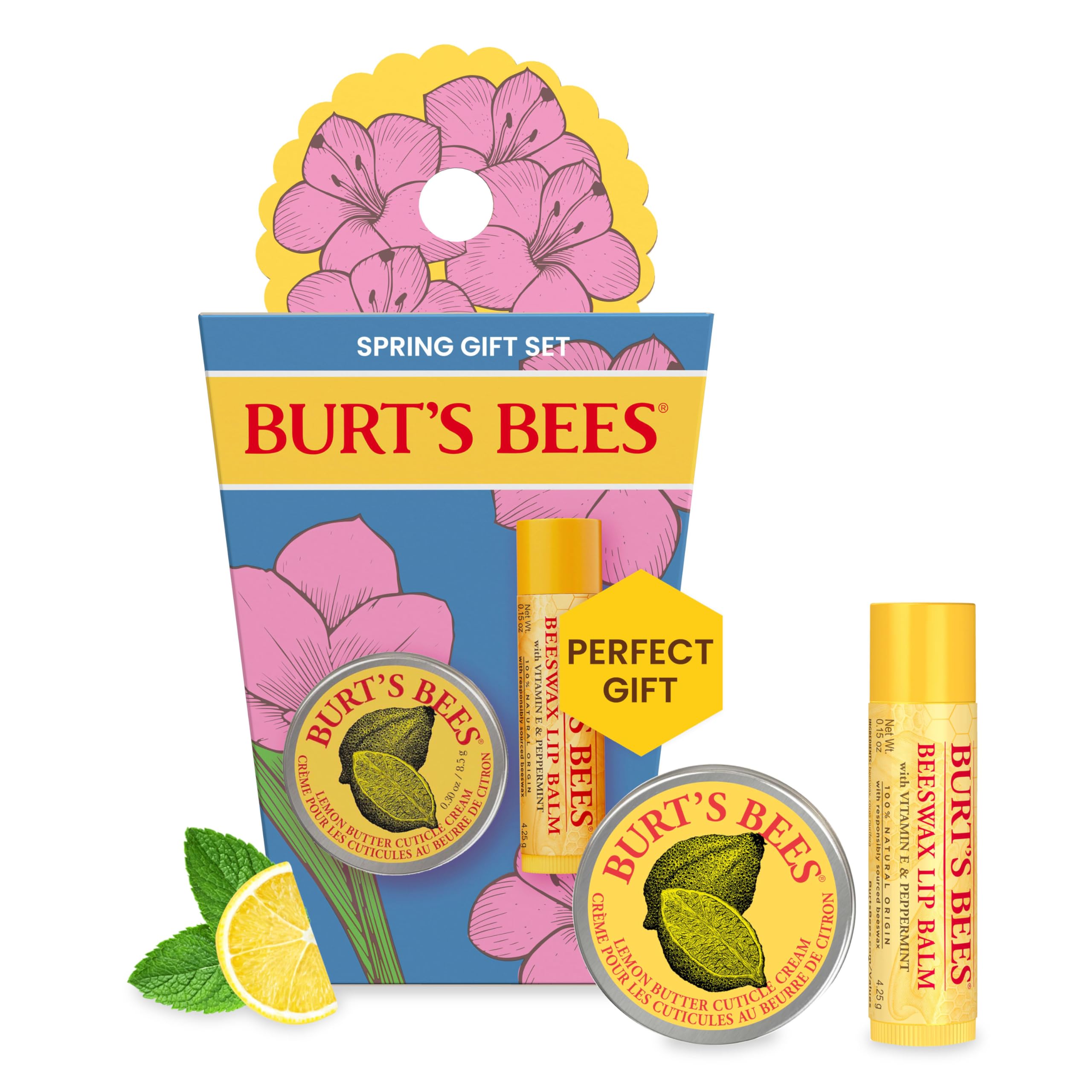 Burt's Bees Stocking Stuffers, Spring Surprise Set, Dragonfruit Lemon Lip Balm and Lemon Butter Cuticle Cream, Natural Origin Lip Moisturizer With Responsibly Sourced Beeswax Christmas Gifts, 2 Count
