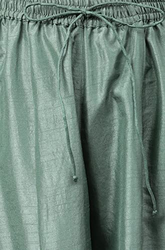 Janasya Indian Women's Mint Green Chinon Foil Print Kurta with Flared Palazzo and Dupatta(SET530-KR-PP-A-XXL)