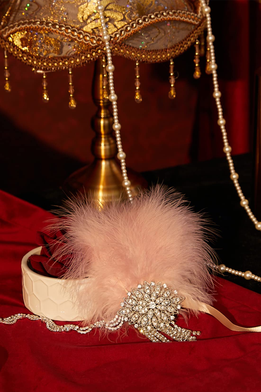 BABEYOND 1920s Flapper Headband Great Gatsby Headpiece with Feather 1920s Flapper Gatsby Hair Accessories Feather Headband (Pink)