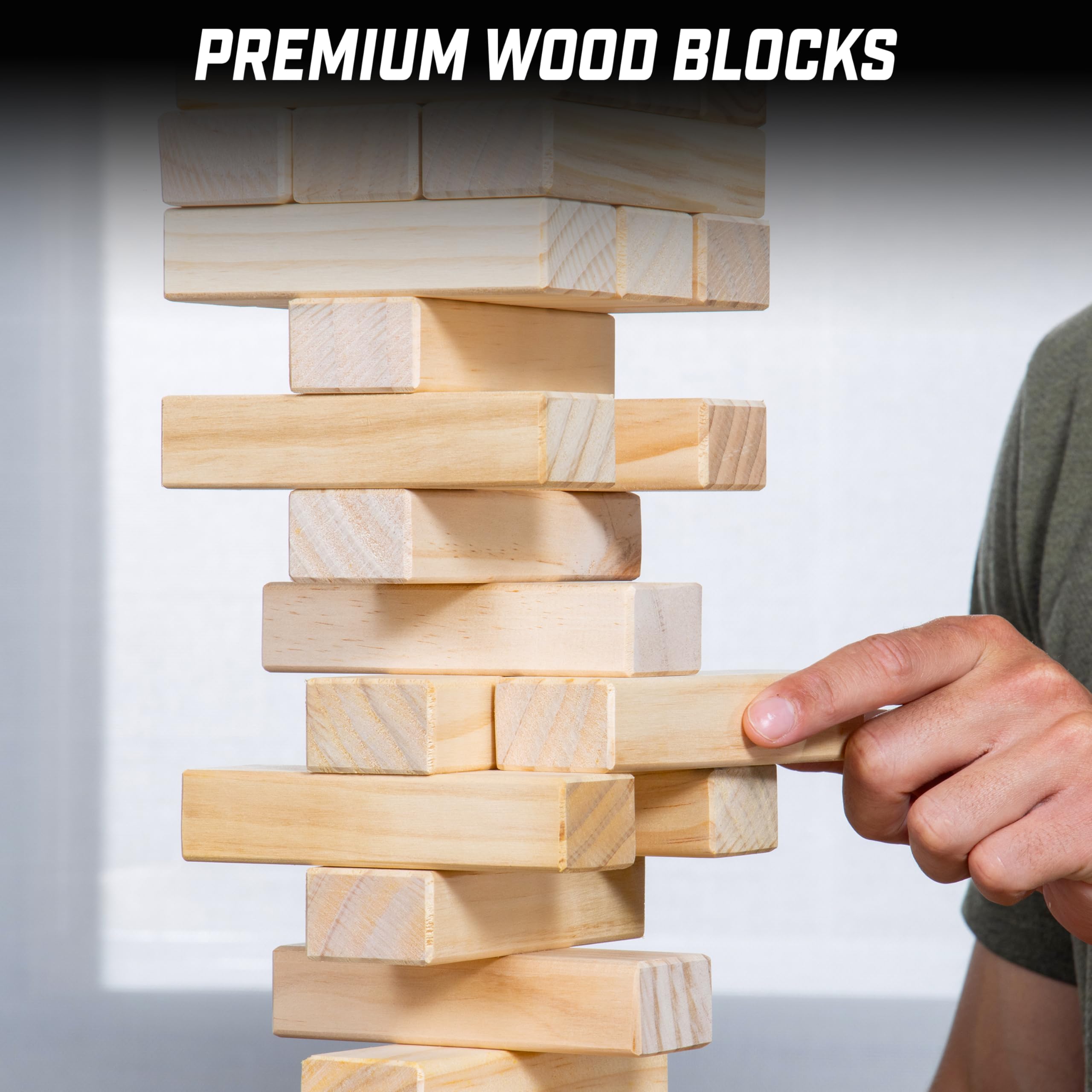 GoSports Large Wooden Toppling Tower - Stacks Up to 3 ft - Natural Wood