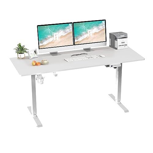 LCVXYERQ 63x24inch Adjustable Desk Stand up Desk Electric Standing Desk Adjustable Height Sit Stand Home Office Desk Including Splice Table Plate White