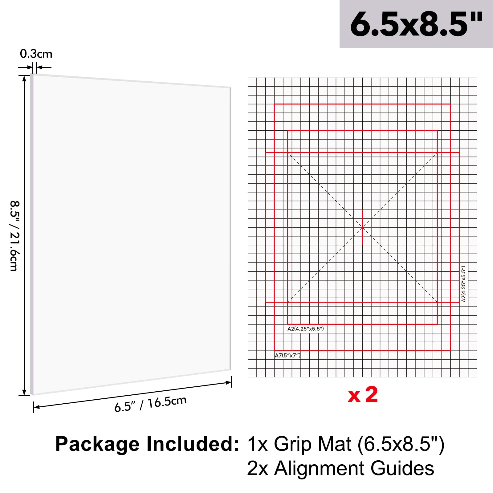 Briartw 6.5x8.5 Grip Mat with Printed Guides,Multi-Use Non-Slip Sticky Mats Fit in original-size Stamp Positioning Tool,Photopolymer Mat for Centering & Aligning Tape-free Stenciling Ink Blending