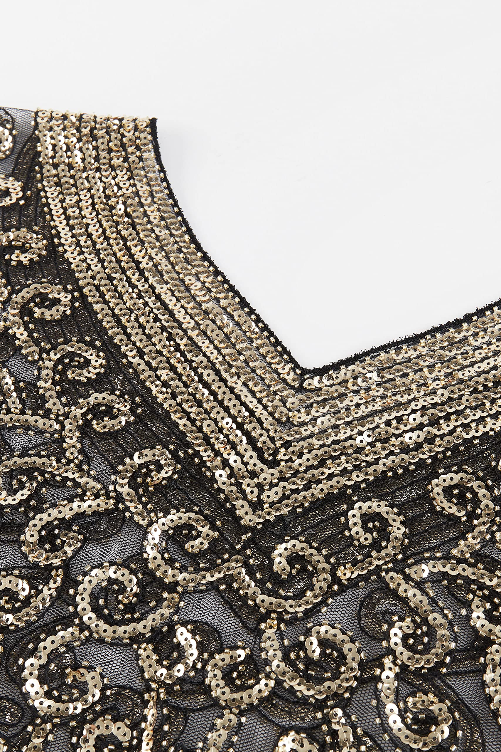 BABEYOND 1920s Shawl Wraps Long Fringed Evening Cape Sequin Beaded Party Shawl (Black Gold)