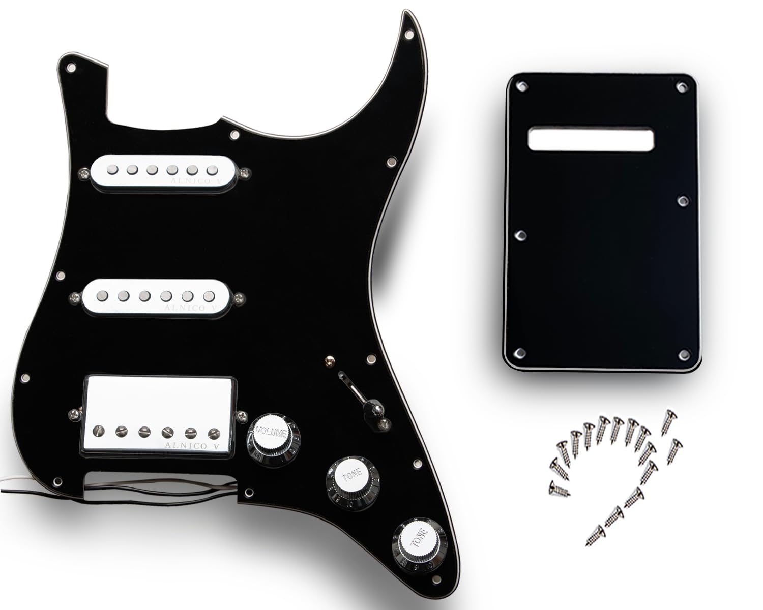 LAMSAM Prewired Pickguard with SSH Pickup Set, 3-ply Pick Guard Loaded Alnico V Single Coil Humbucker Pick-ups, Electric Guitar Scratchplate as Luthier Replacement Parts, Black-03