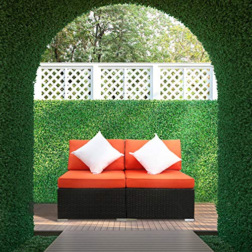 Excited Work PE Wicker Outdoor Loveseat 2 Pcs Patio Couch with Washable Cushion and 2 Pillow,Sectional Furniture Conversation Set(Orange)