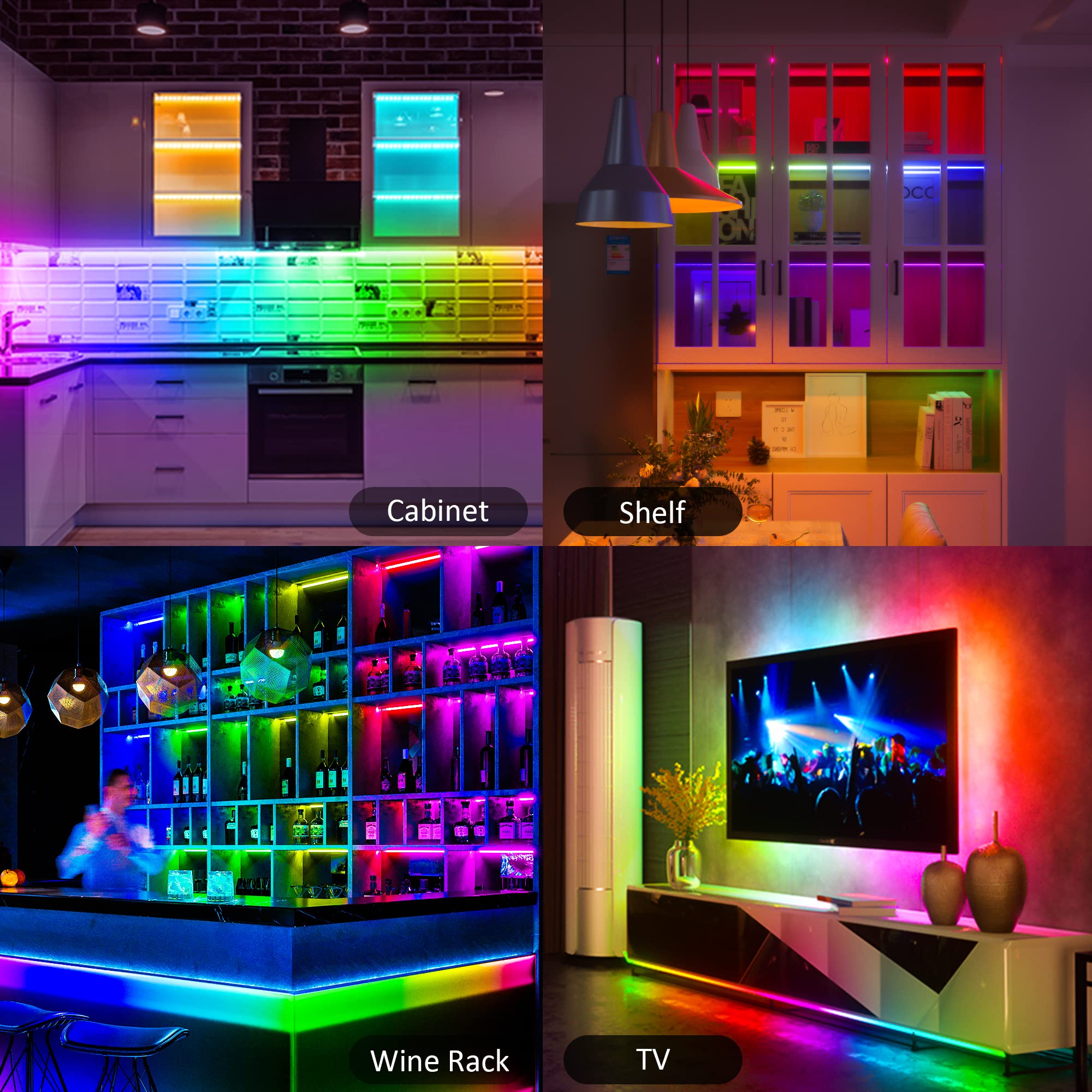 Benreom 3 Pcs RGB Under Cabinet Lights Kit, Smart App and Remote Control Under Cabinet Lighting, Dimmible Under Counter Lights for Kitchen, Plug in LED Lights for Cabinet, Counter, Workbench, Desk