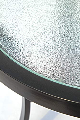 Garden Elements Bellevue Patio Table, Round Aluminum Base and Rim with Glass Top, Mocha, 20"