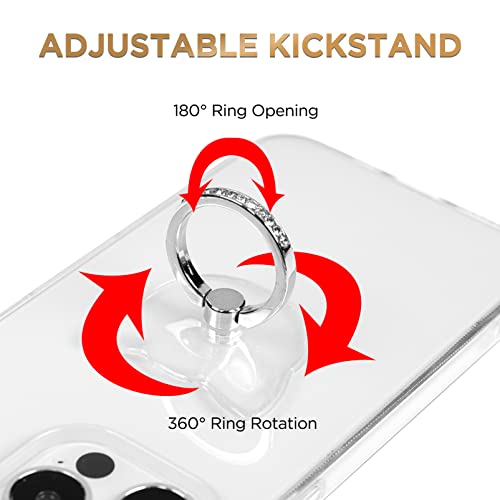 Clear Ring Holder Finger Stand Set of 2, Mavis's Diary Cute Bling Cell Phone Grip 360°Rotation Universal Luxury Crystal Metal Kickstand (Round & Star & Cat)