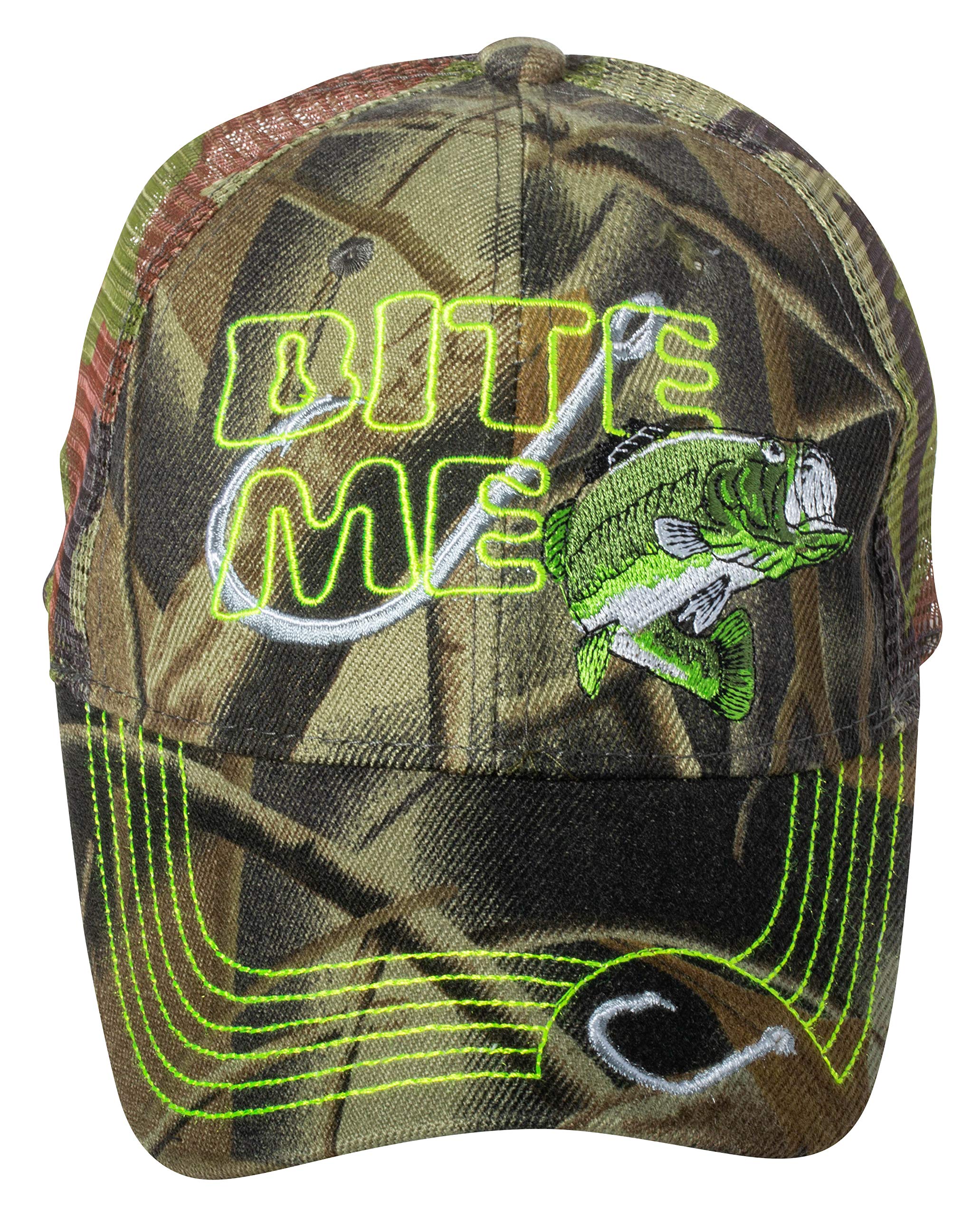 Artisan Owl Bite Me Bass Fishing Embroidered Camo Baseball Cap (Mesh Back)