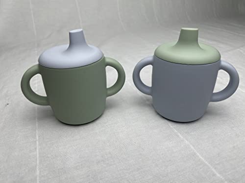 Jane and Kate - 2 Pack, Silicone Sippy Training Cup | 6 Months Plus, 5oz, 150 mL, Spill Proof (Green and Blue)