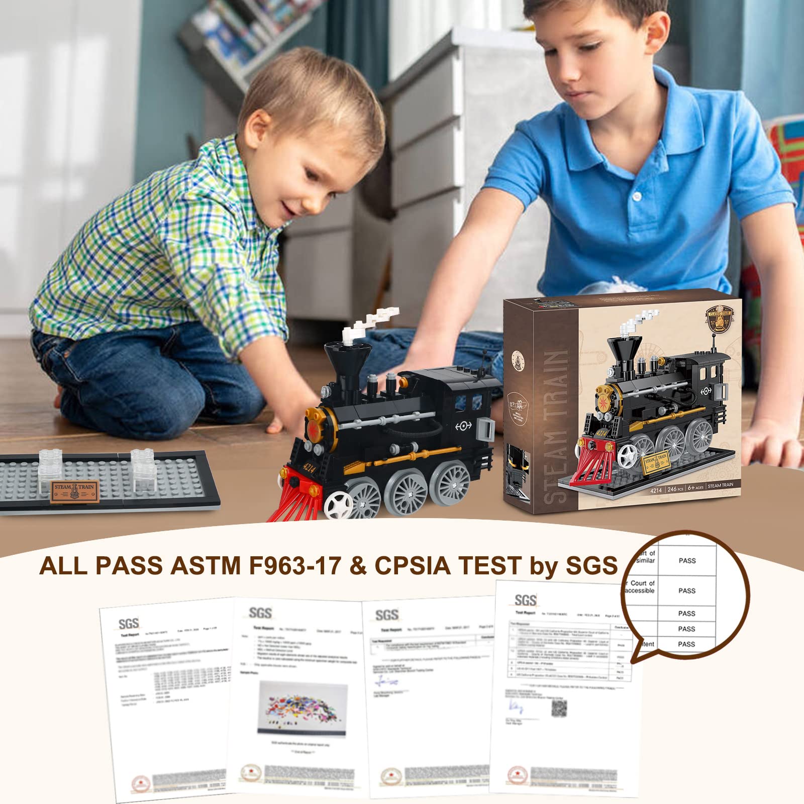 BRICK STORY Train Building Toys, Classic Steam Train, Creator Locomotive Model, Retro City Train Set, Creative Construction Brick for Kids Boys 6-12 246 Pieces