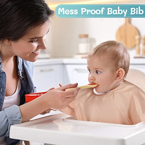 Janmercy 4 Pcs Long Sleeve Baby Bibs, Eating Bib for Toddlers Waterproof Baby Feeding Smock with Food Catcher, Machine Washable