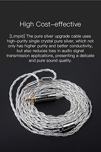 Keephifi Earphone Upgrade Cable-KBEAR 4 Core Upgraded Cable 4N Purity Silver Headphone Cable HiFi in Ear Monitor Replacement Cable, for ZS5, ZS6, ZS7, C10, C12, C16, C04, CA4, CA2 (2PIN, 4.4MM)…