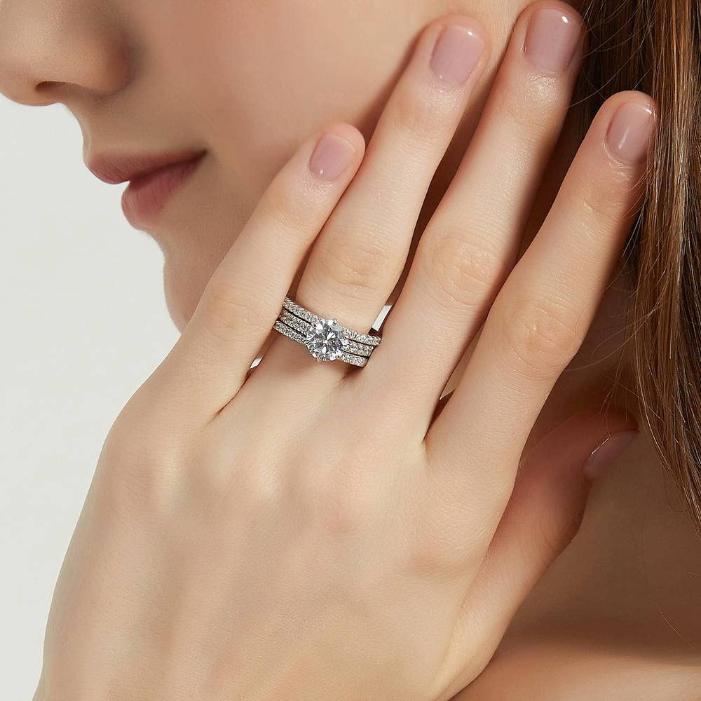 BERRICLE Sterling Silver Solitaire Wedding Engagement Rings 2 Carat Round Cubic Zirconia CZ Ring Set for Women, Rhodium Plated Size 10