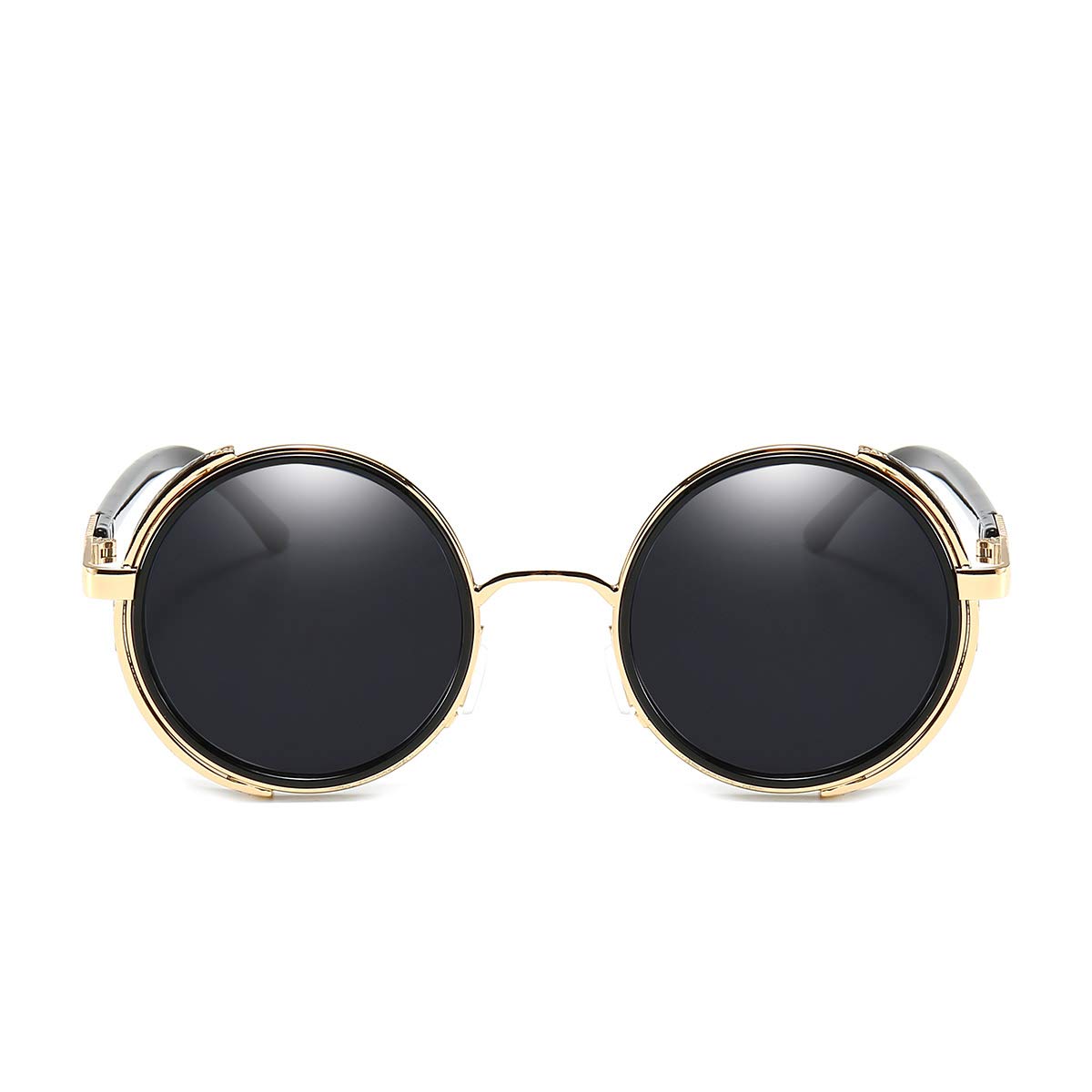 Dollger Steampunk Vintage Retro Round Sunglasses Metal Circle Frame (Black Lens+Gold Frame,100% UV Protection Lens)