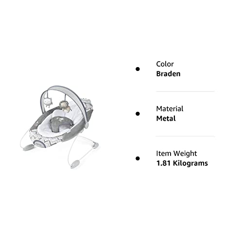 Ingenuity SmartBounce Automatic Baby Bouncer Seat with White Noise, Music, -Toy Bar & 2 Plush Infant Toys, 0-6 Months Up to 20 lbs (Braden)