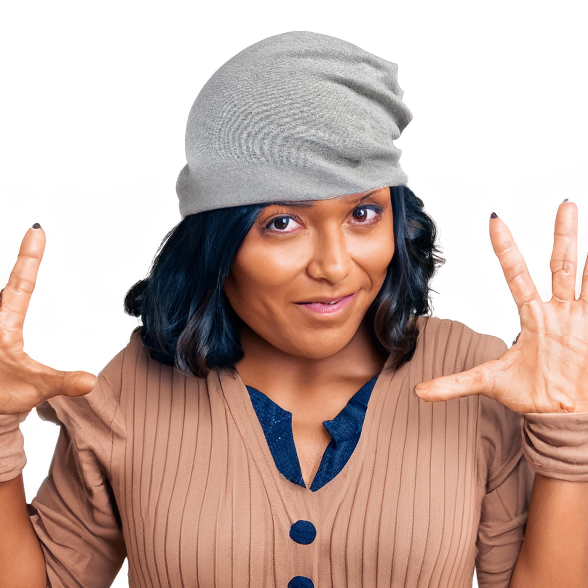 Jemis Women's Baggy Slouchy Beanie Chemo Cap for Cancer Patients (2 Pack ArmyGreen & Gray)