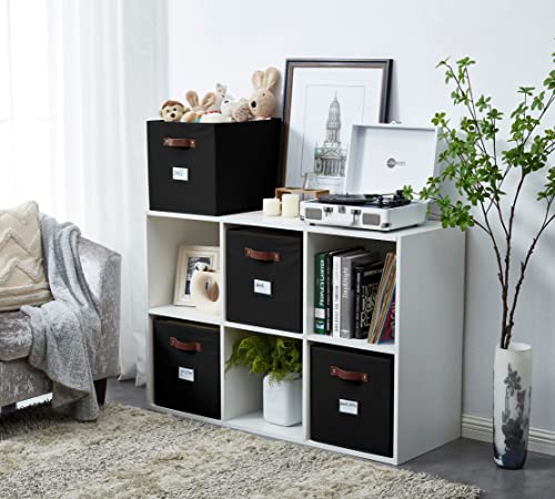DECOMOMO Storage Baskets 13x15x13 Storage Cube Bins with Label Holders, Kallax Storage Cubes Baskets for Organizing Shelves Nursery Toy (Kallax / 4pcs, Black)