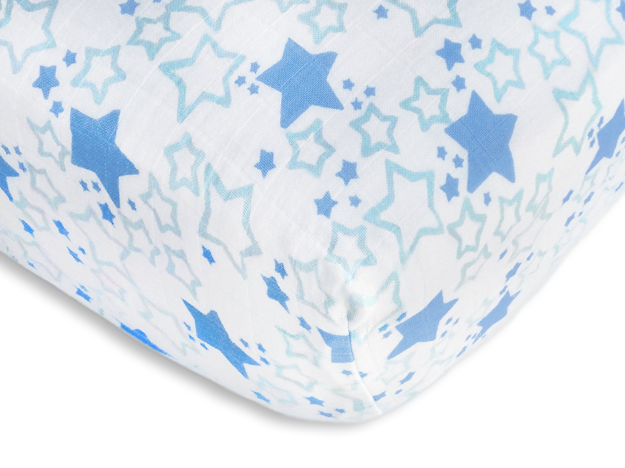SwaddleDesigns Softest Cotton Muslin Fitted Crib Sheet/Toddler Sheet for Baby Boy & Girl, Blue Starshine