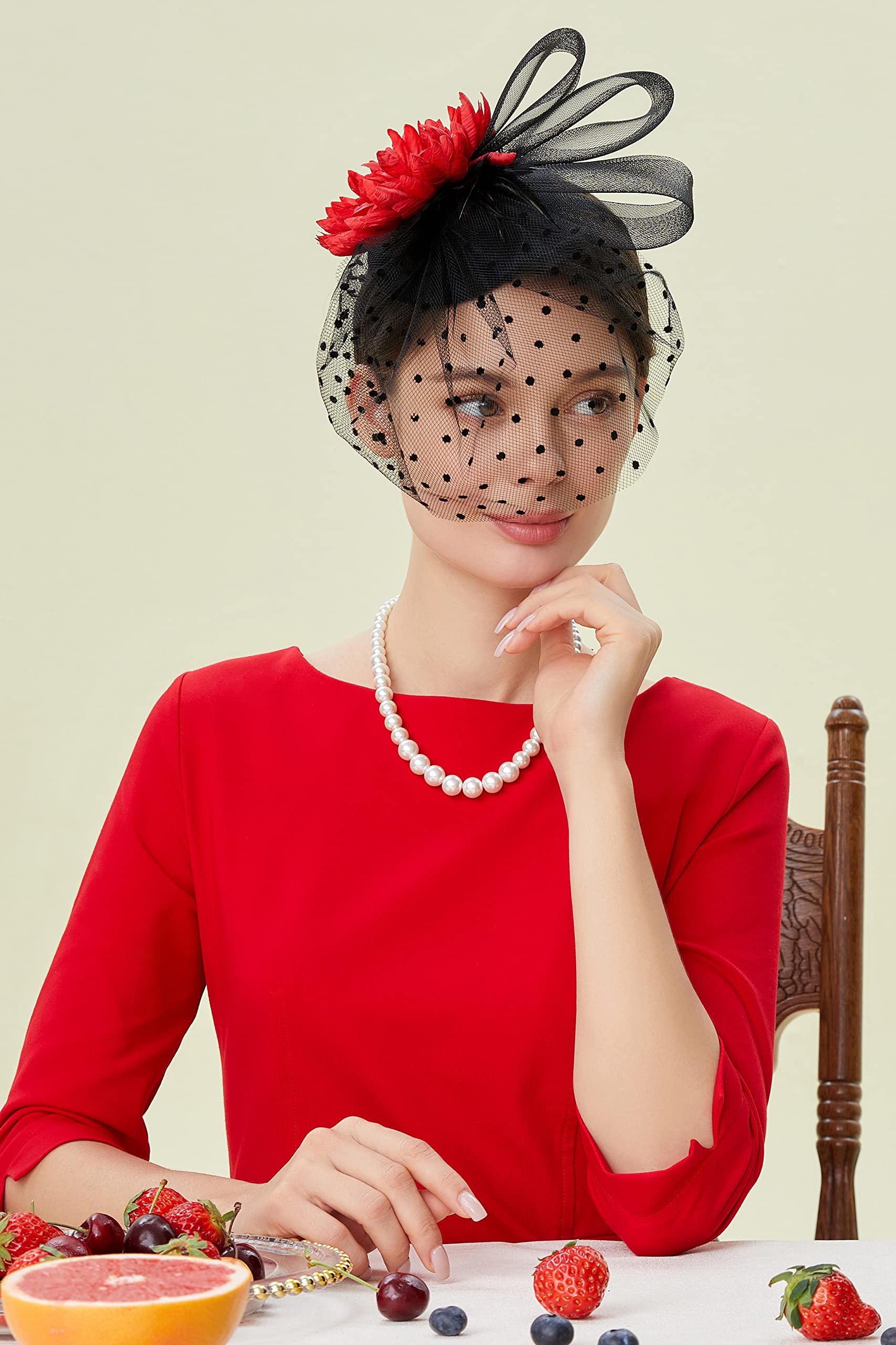 BABEYOND Fascinator Hat Veil Feather Fascinators Hair Clip Tea Party Pillbox Derby Hat Fascinator Bridal Wedding Veil