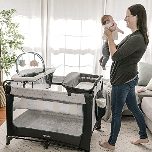 Ingenuity Smart and Simple Portable Playard with Changing Table, Play Pen, Bassinet for Infant & Storage Pockets, Easy to Fold - Nash