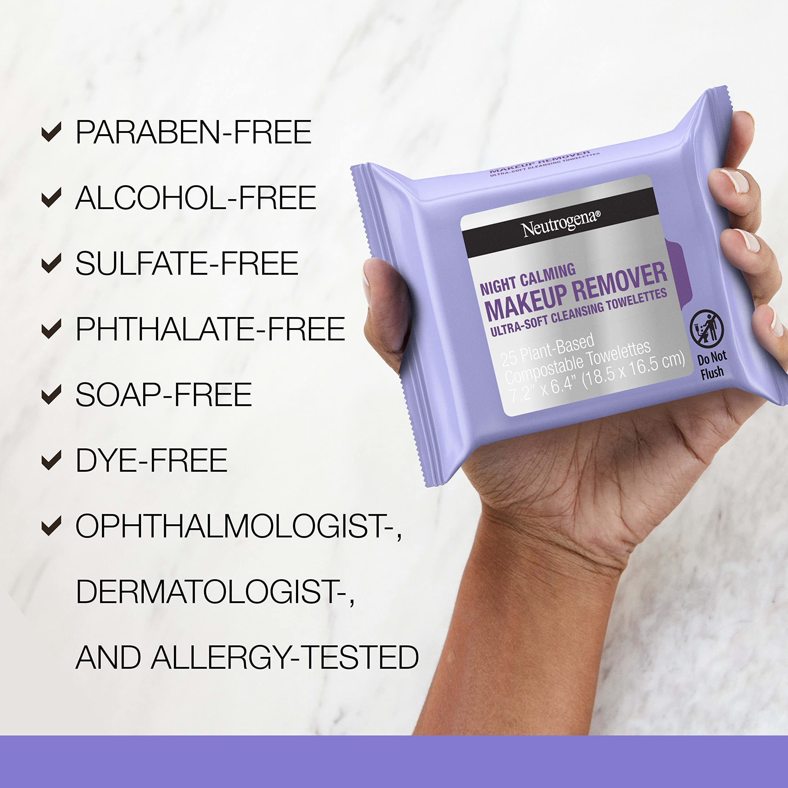Neutrogena Makeup Remover Night Calming Cleansing Towelettes, Disposable Nighttime Face Wipes to Remove Dirt, Oil & Makeup, 25 ct