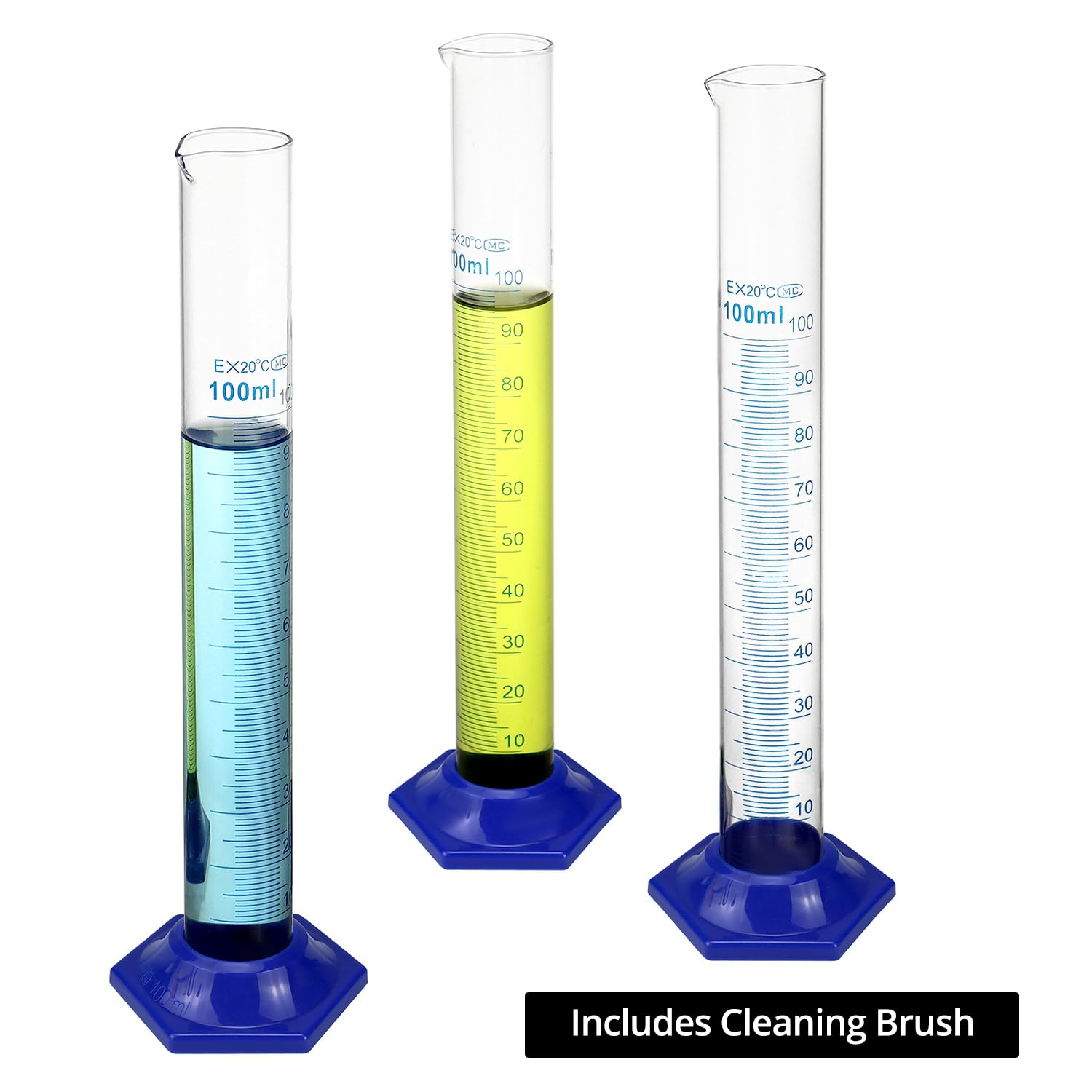 QWORK Borosilicate Glass Graduated Cylinder Set - 5PCS, 100ml, Heat and Chemical Resistant with Shatter-Proof Design, 3mm Wall Thickness