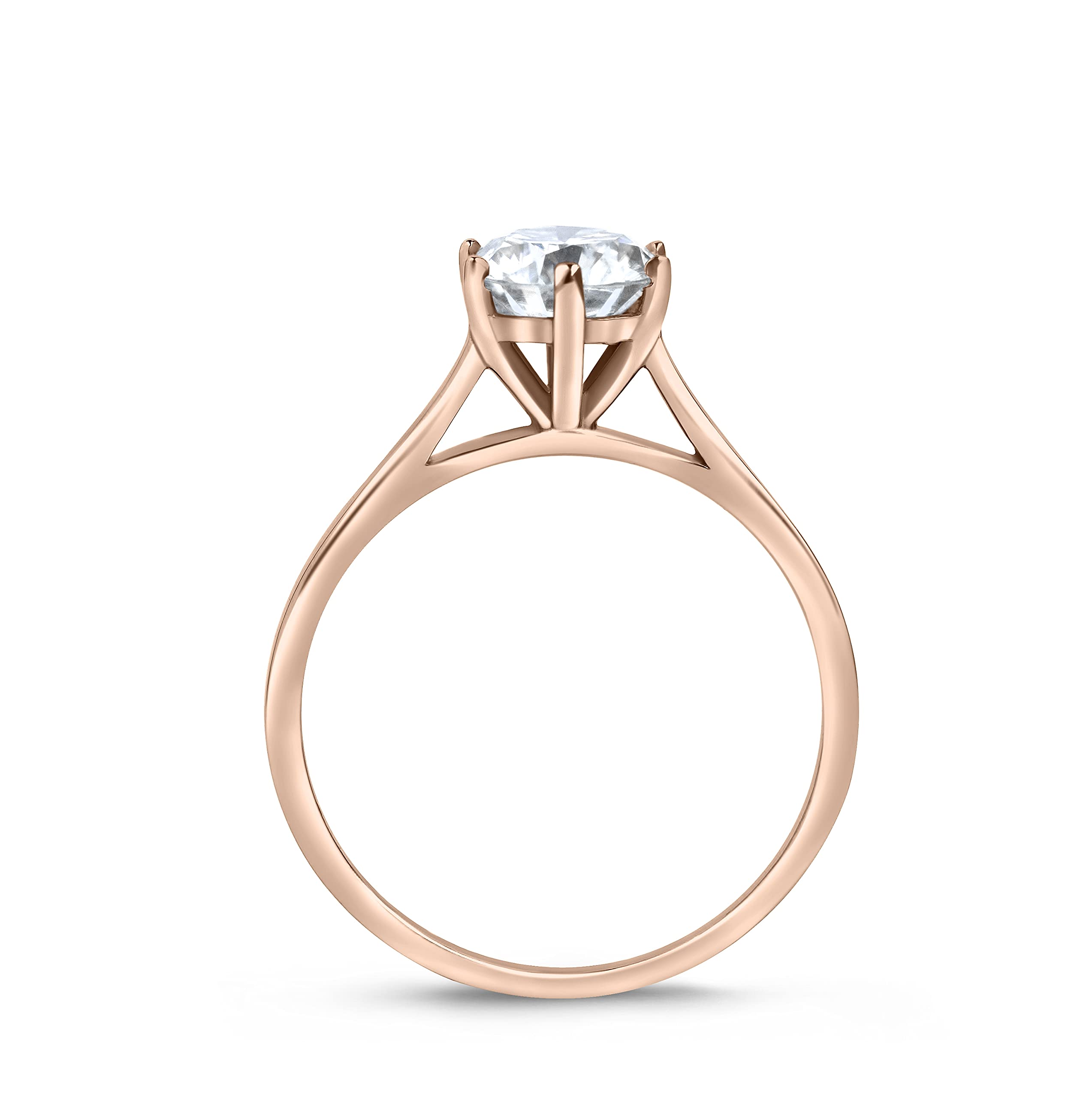 Buy Jewels 10k Solid Gold 6 Prong Round Moissanite Solitaire Engagement Ring for Women 1ct DEW G-H Color VVS1 Quality (Rose Gold, 6)