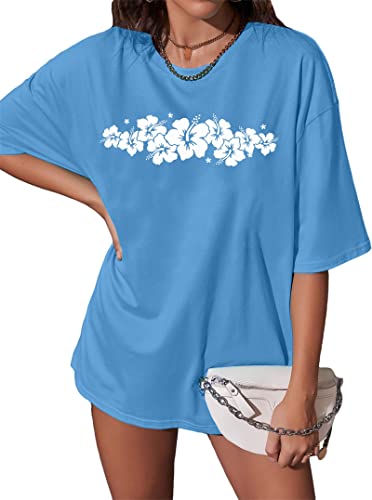 Hawaiian Flower Shirt Women Oversized Hawaii Tshirt Hibiscus Flower Tshirt Beach Shirt Summer Vacation Loose Tops