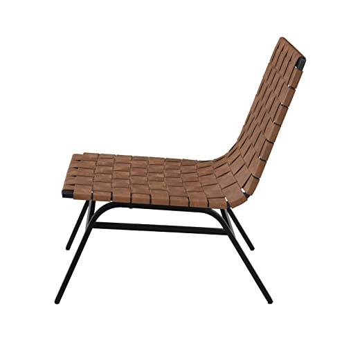 Ball & Cast Mid Century Accent Chair Faux Leather Strap Armless Lounge Chair with Metal Frame, Brown