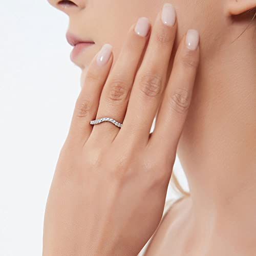BERRICLE Sterling Silver Woven Wedding Rings Pave Set Cubic Zirconia CZ Wishbone Curved Half Eternity Ring for Women, Rhodium Plated Size 7