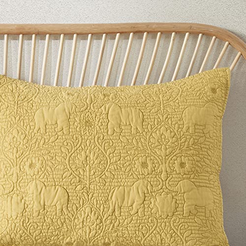 Ink+Ivy Kandula King/Cal King Size Quilt Bedding Set - Mustard Yellow , Quilted Floral, Elephants – 3 Piece Bedding Quilt Coverlets – 100% Cotton Percale Bed Quilts Quilted Coverlet