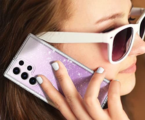 Coolwee Crystal Glitter Full Protective Case for Samsung Galaxy S23 Ultra 5G - 6.8" Heavy Duty Hybrid 3 in 1 Rugged Shockproof Women Girls Transparent Shiny Clear Bling Sparkle