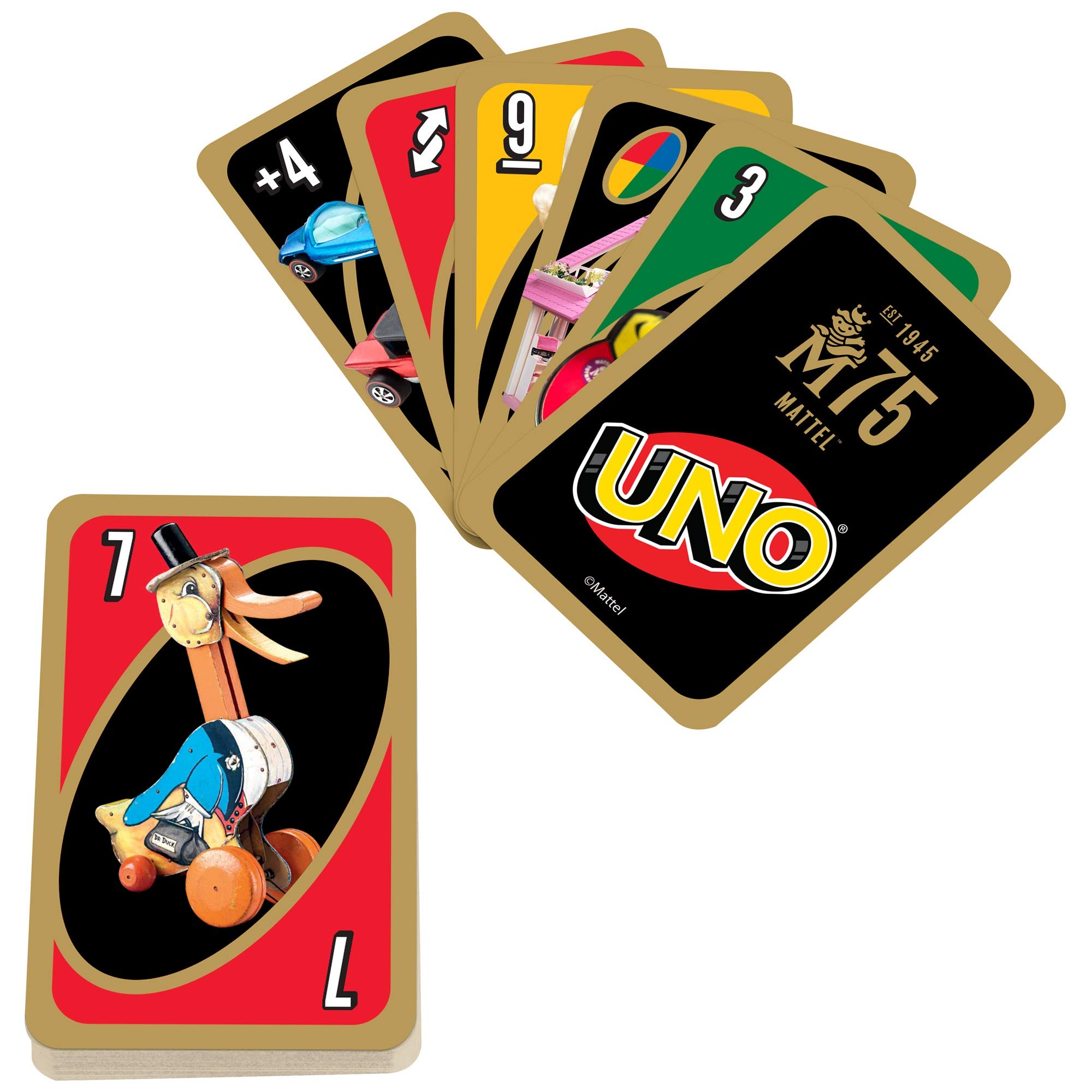 Mattel Games UNO 75th Anniversary Card Game with 112 Cards & Instructions for Players 7 Year Olds & Up, Gift for Kid, Family & Adult Game Night