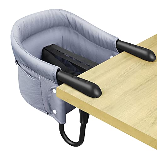 GINSER Hook On Chair, Clip On High Chair for Babies and Toddlers, Washable Fast Table Chair for Home and Travel, Gray