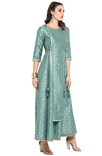 Janasya Indian Women's Light Green Poly Silk Ethnic Dress(J0005-DR-XXXL)